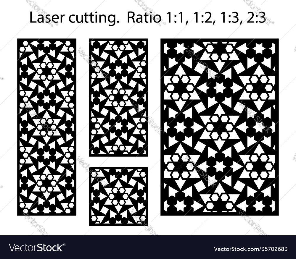 Cnc template set laser pattern geometric Vector Image