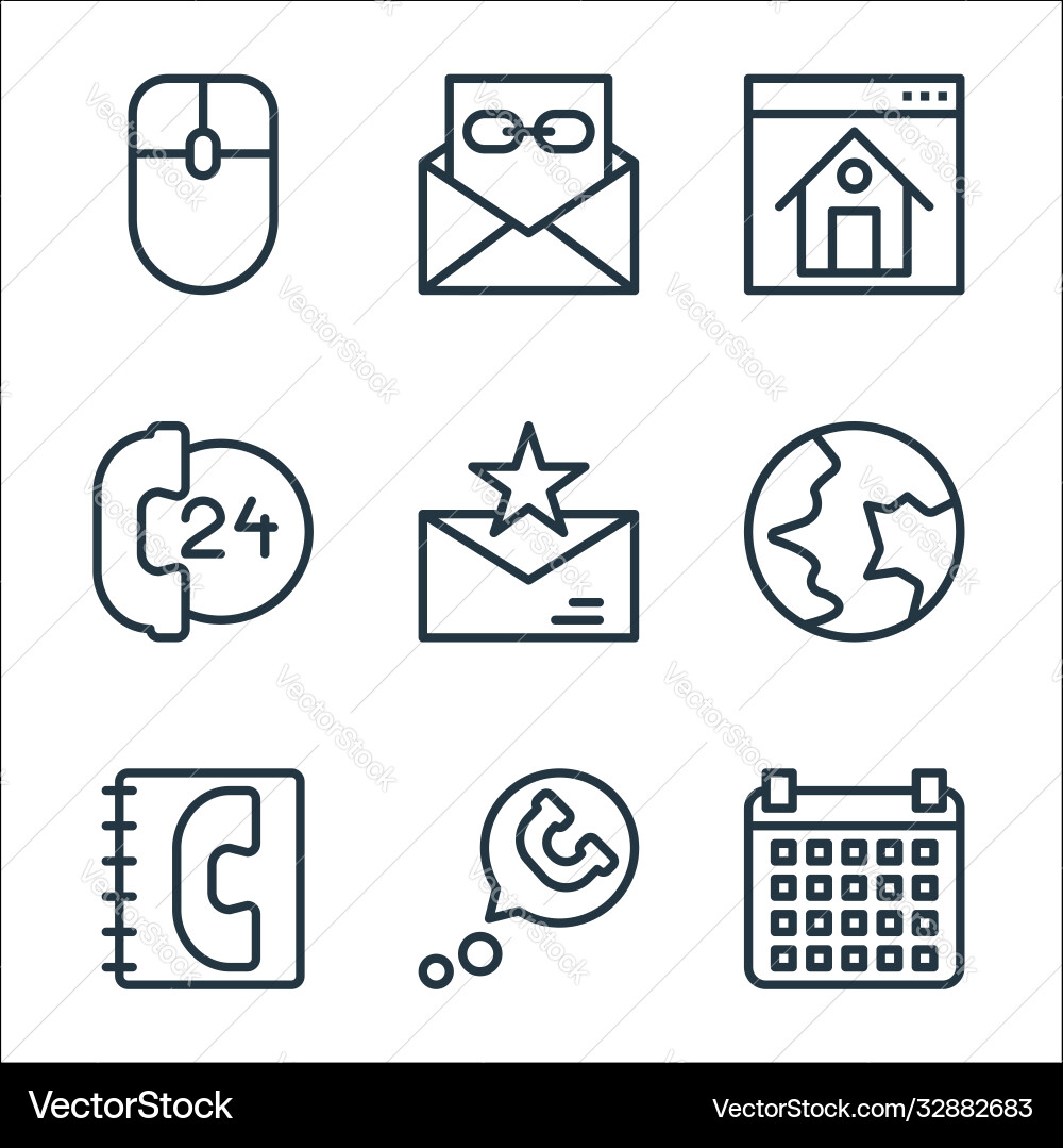 Contact line icons linear set quality line set Vector Image
