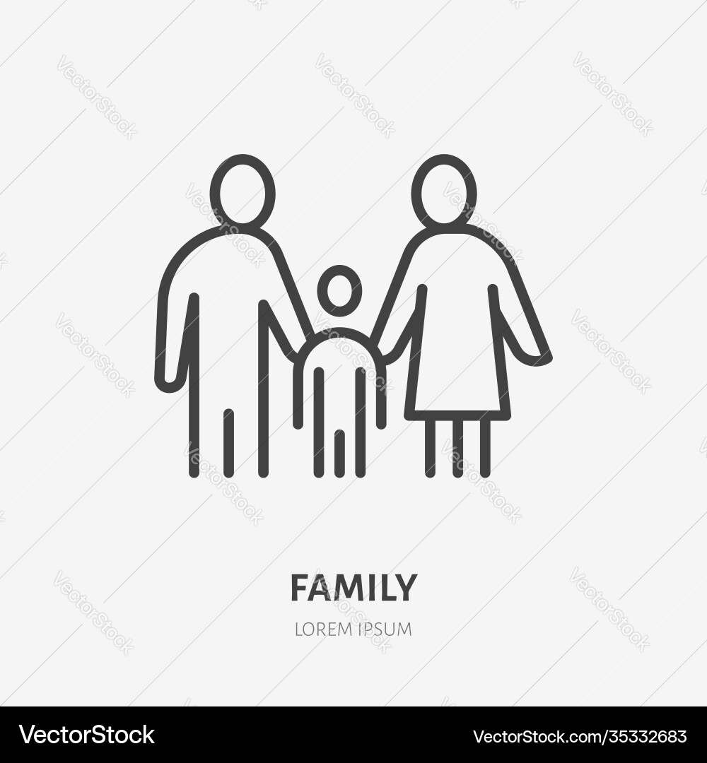 Family flat line icon outline Royalty Free Vector Image