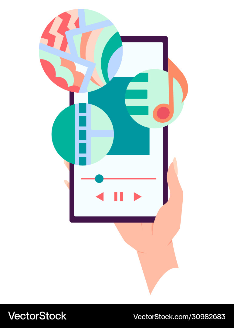 Hand holding smartphone with playing music Vector Image