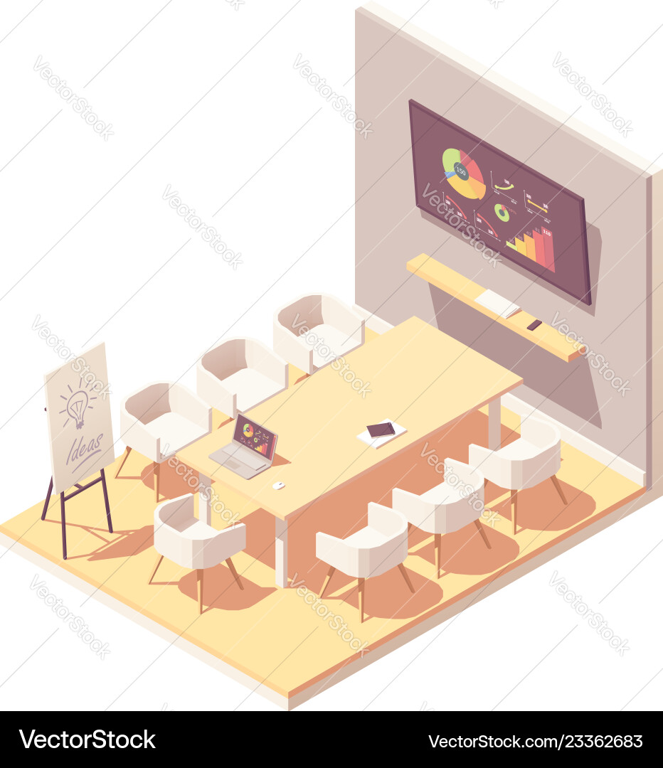Isometric office meeting room interior Royalty Free Vector