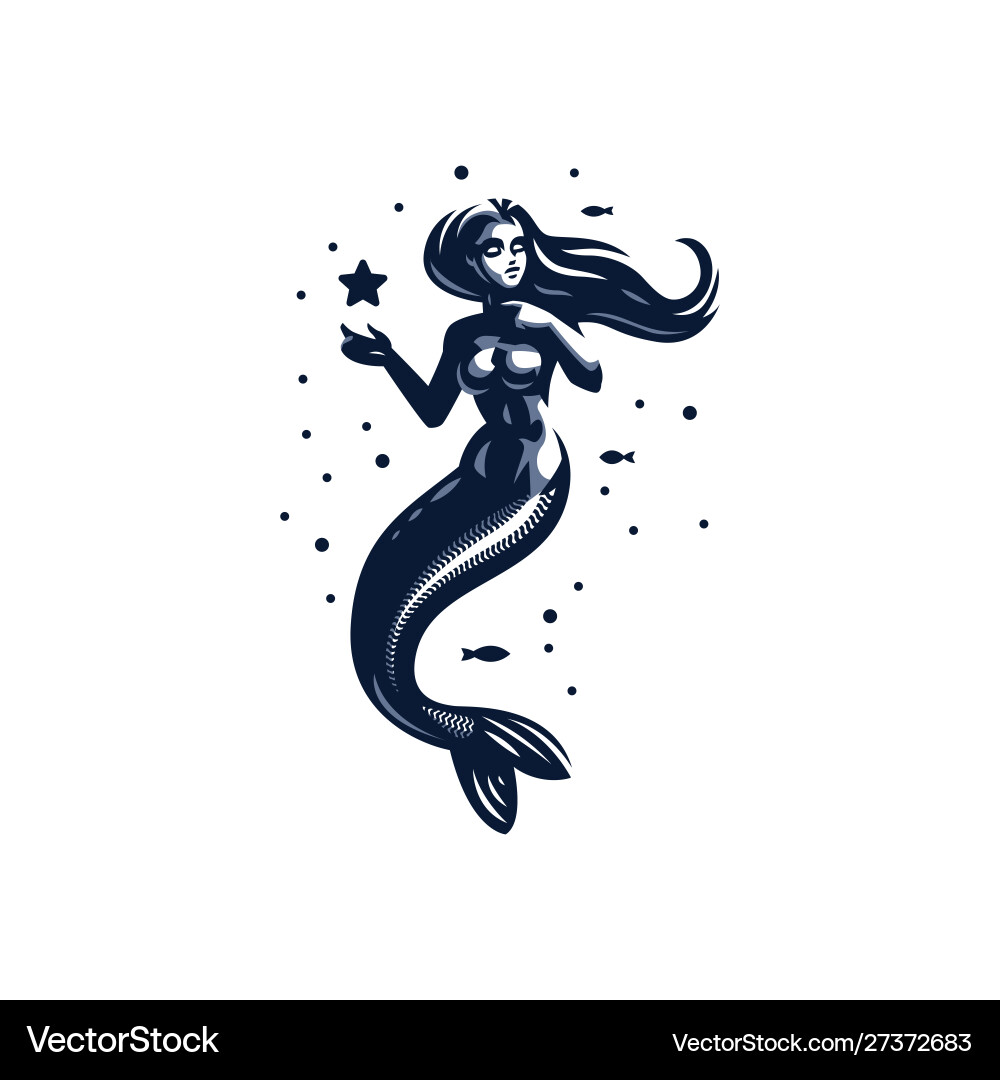 Mermaid with flying hair Royalty Free Vector Image