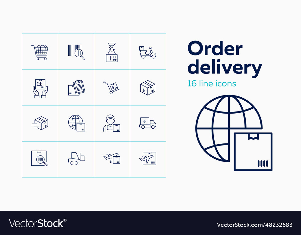 Order delivery line icon set barcode loading Vector Image