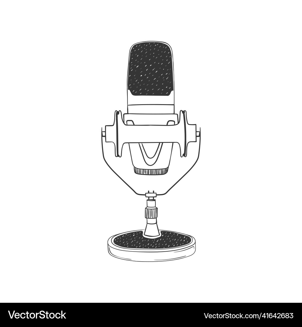 Podcast microphone retro hand-drawn Royalty Free Vector