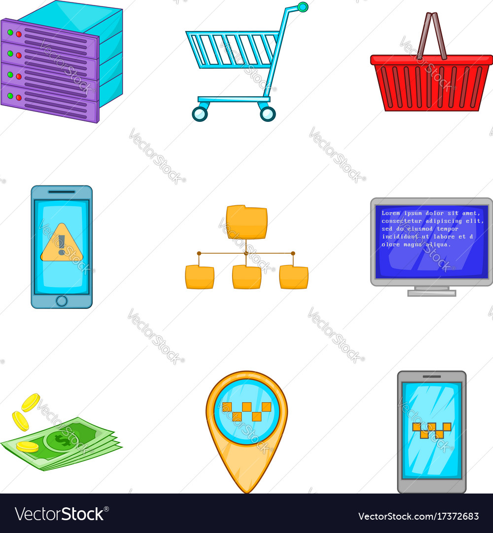 Server computing icon set cartoon style Royalty Free Vector