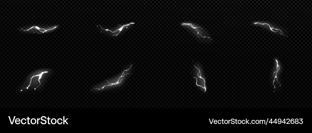 Set of white lightning effects on transparent Vector Image