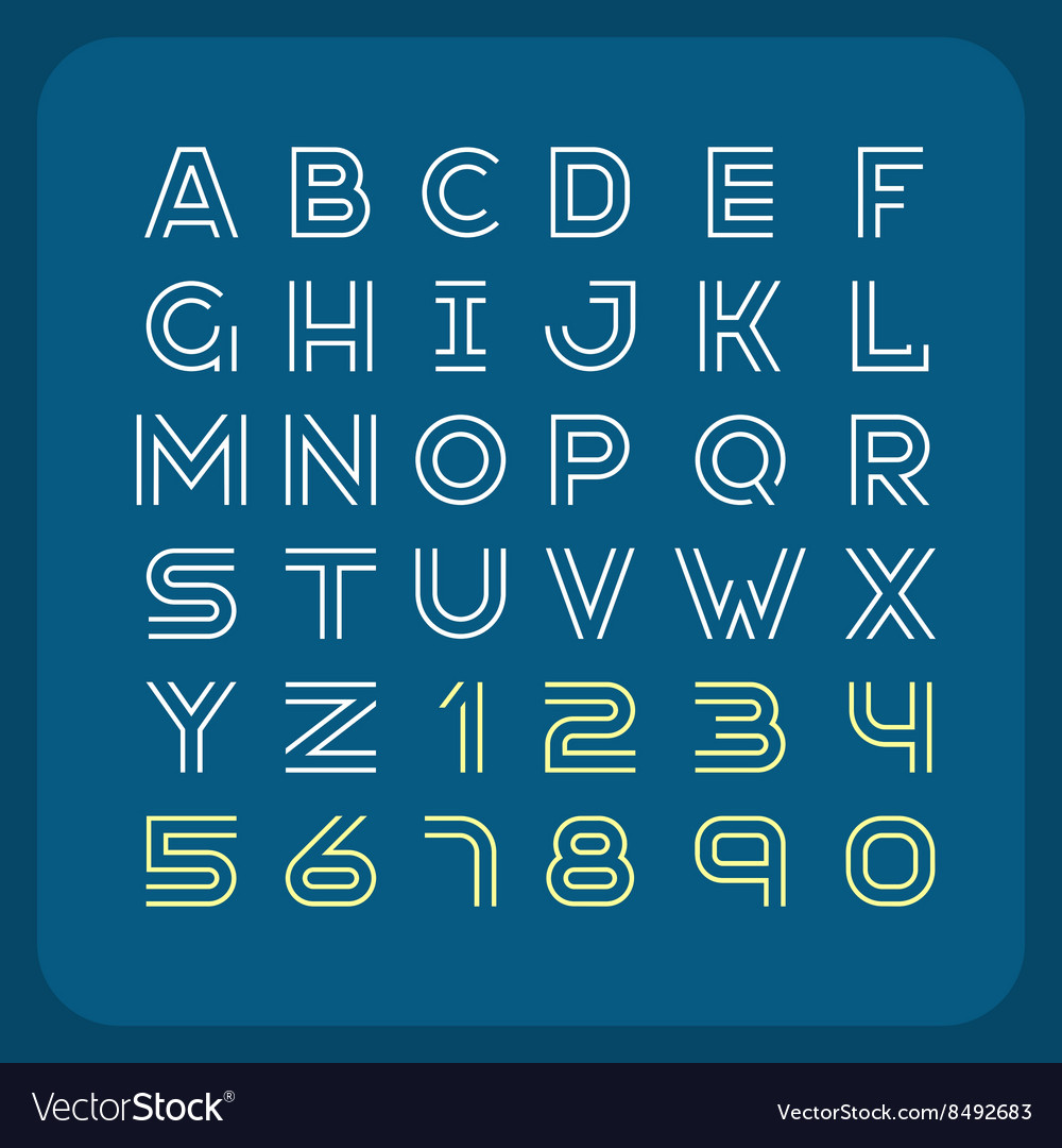 Two Lines Style Retro Font Alphabet With Numbers Vector Image
