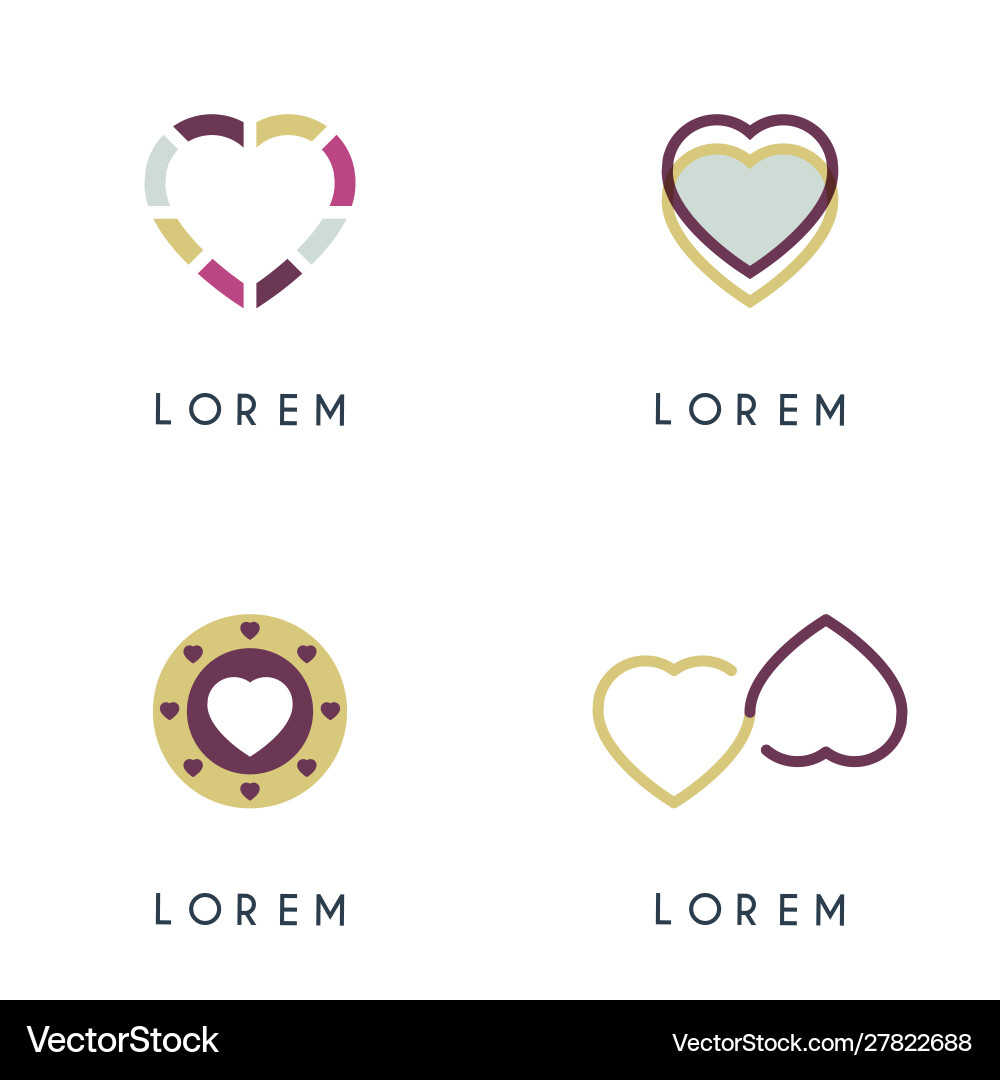 4 heart logos are composed red maroon Royalty Free Vector