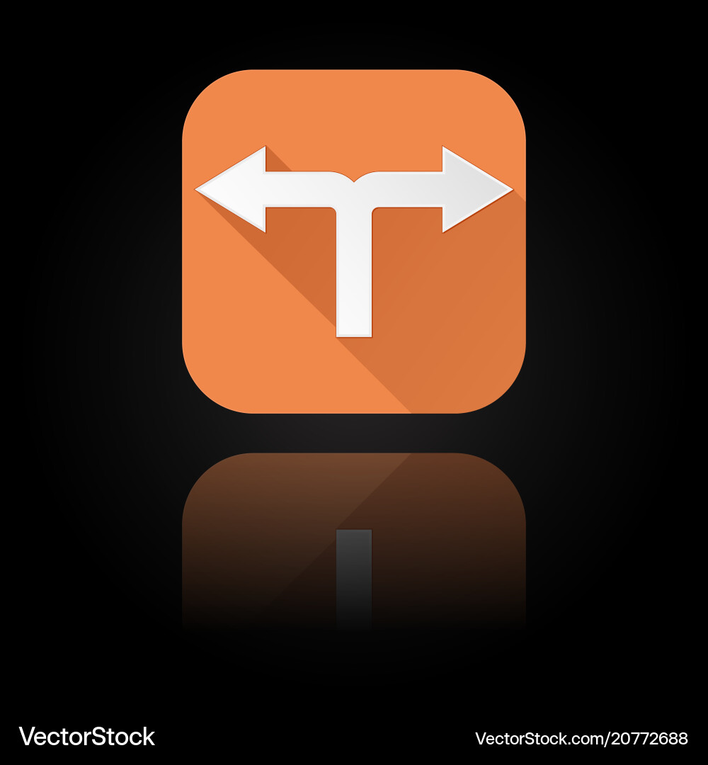 Arrow icon orange sign with reflection on black Vector Image
