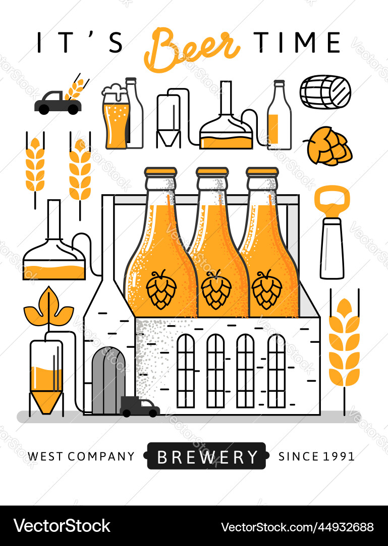 Beer box icon poster bottles line Royalty Free Vector Image