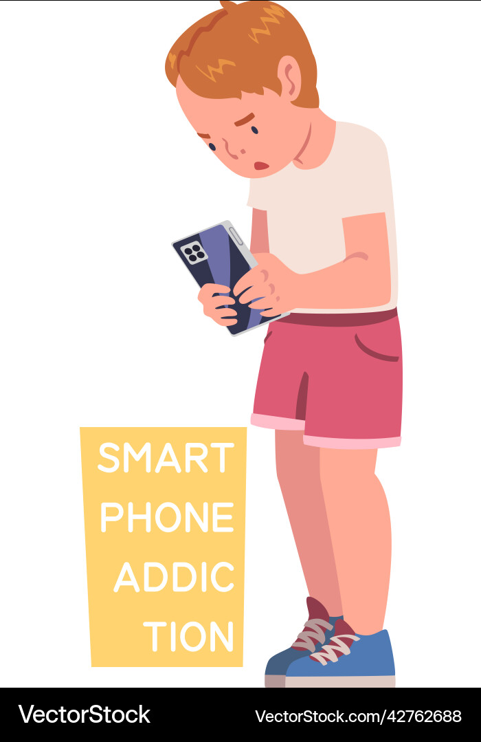 Boy addicted to smartphone playing video game with