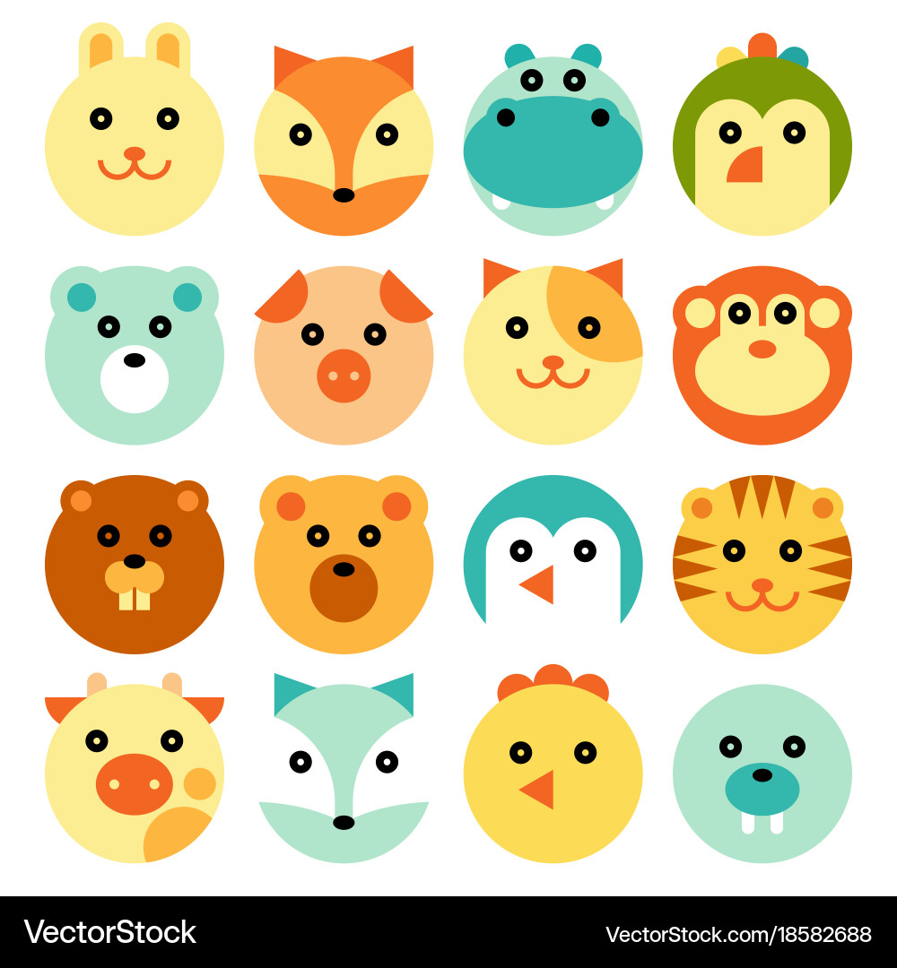 Cartoon animal head set Royalty Free Vector Image