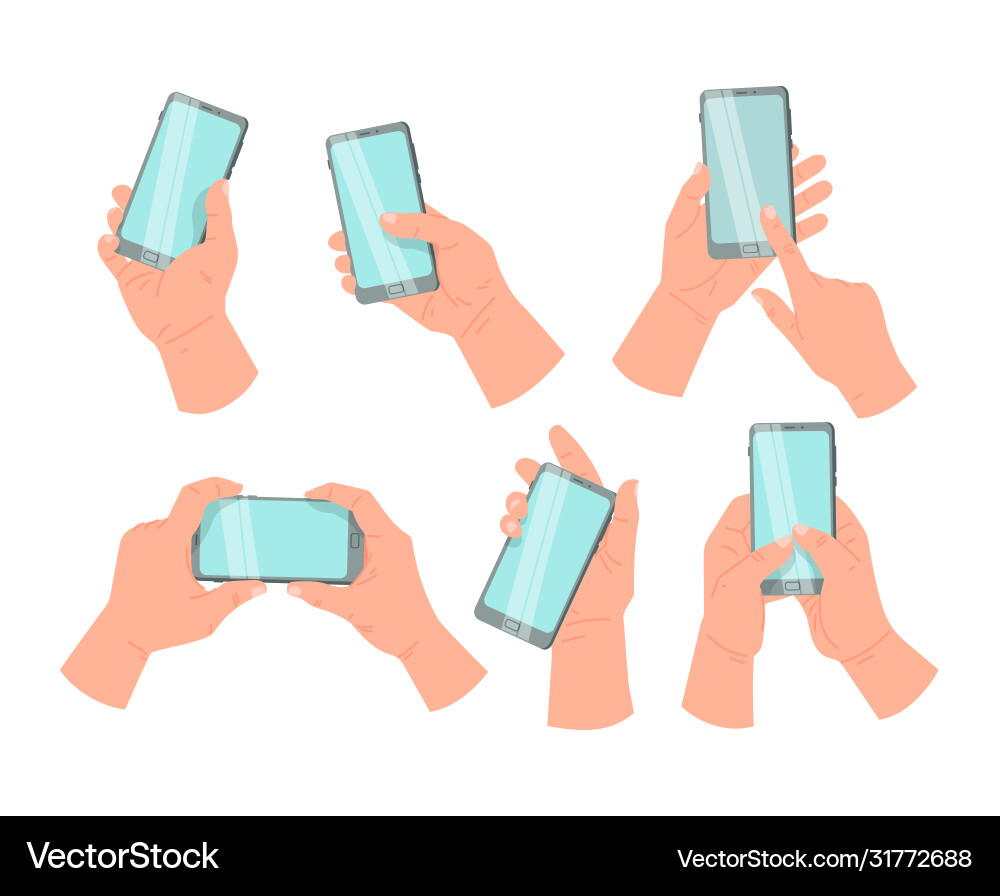 Hand holding mobile smartphone and white hands Vector Image