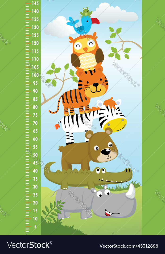 Height measurement wall with pile of animals Vector Image