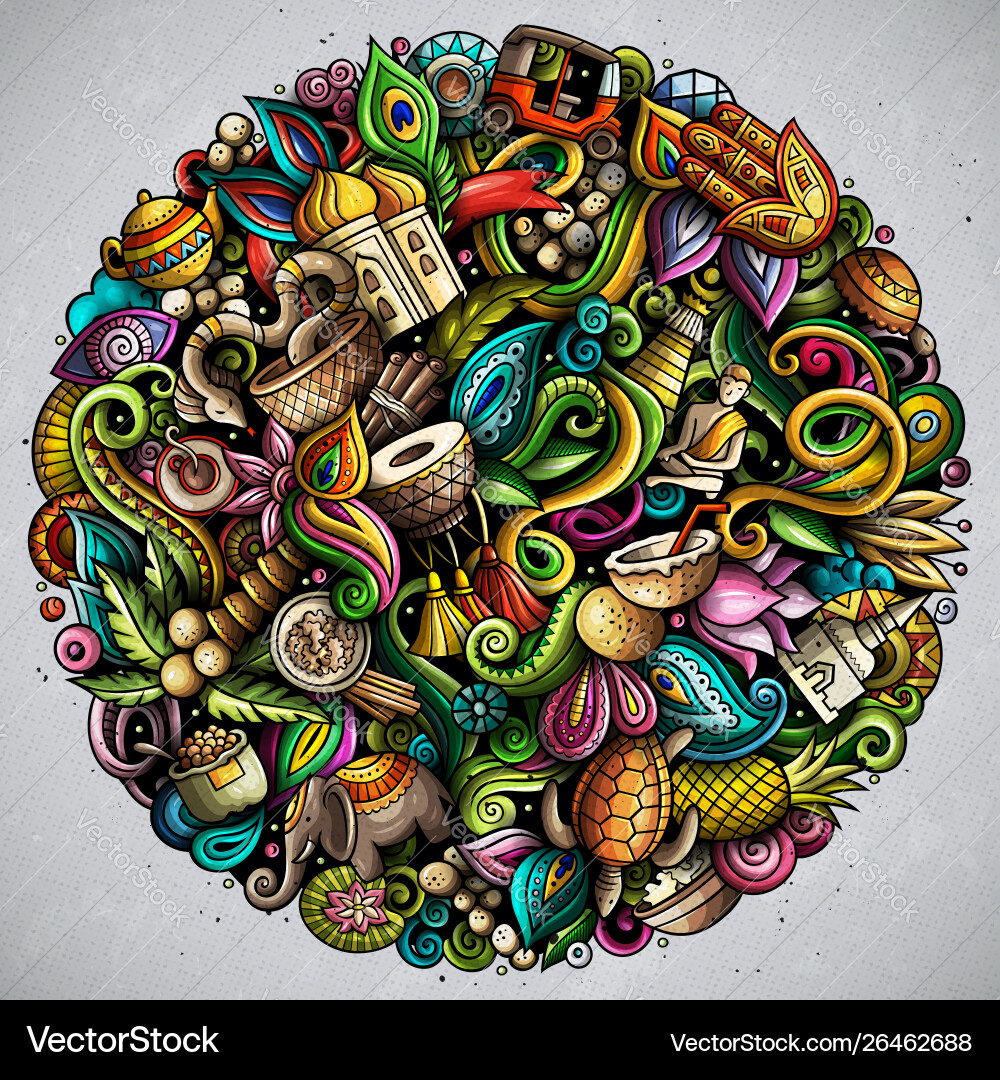 India hand drawn doodles round Royalty Free Vector Image