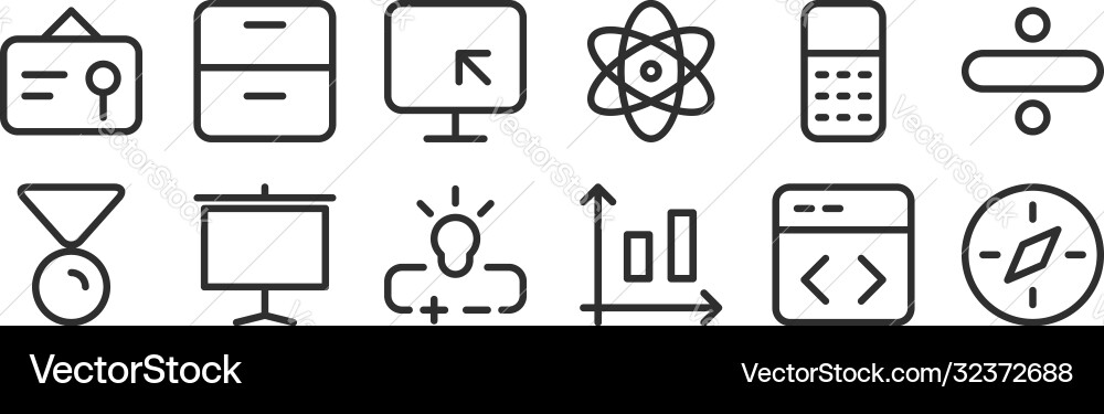 Set 12 thin outline icons such as compass bar Vector Image