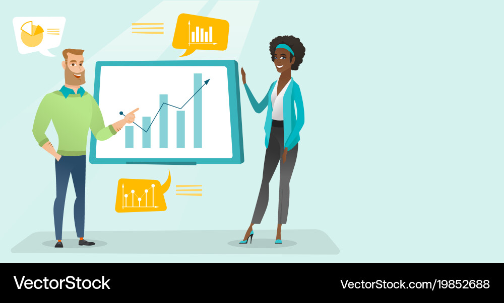 Young business people presenting financial data Vector Image