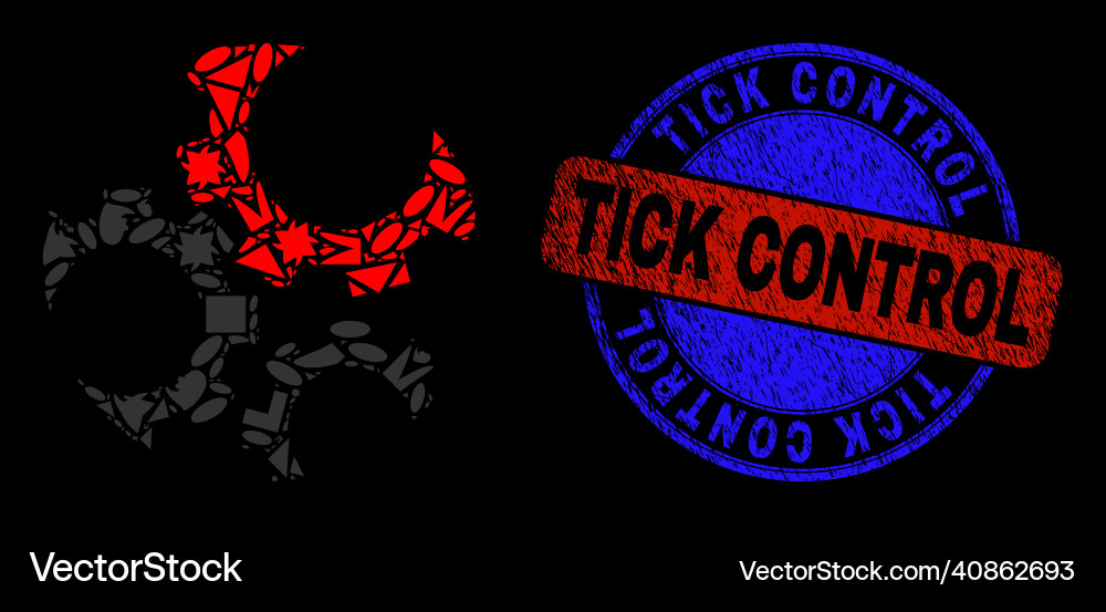 Bicolor rubber tick control seal and geometric Vector Image