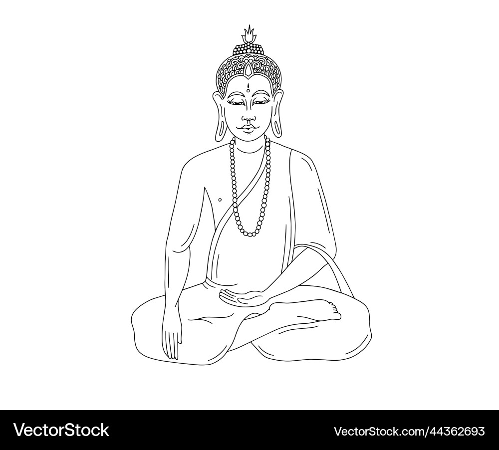Black and white linear image of the buddha Vector Image