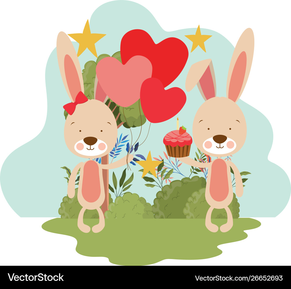 Cute bunny with helium balloons Royalty Free Vector Image