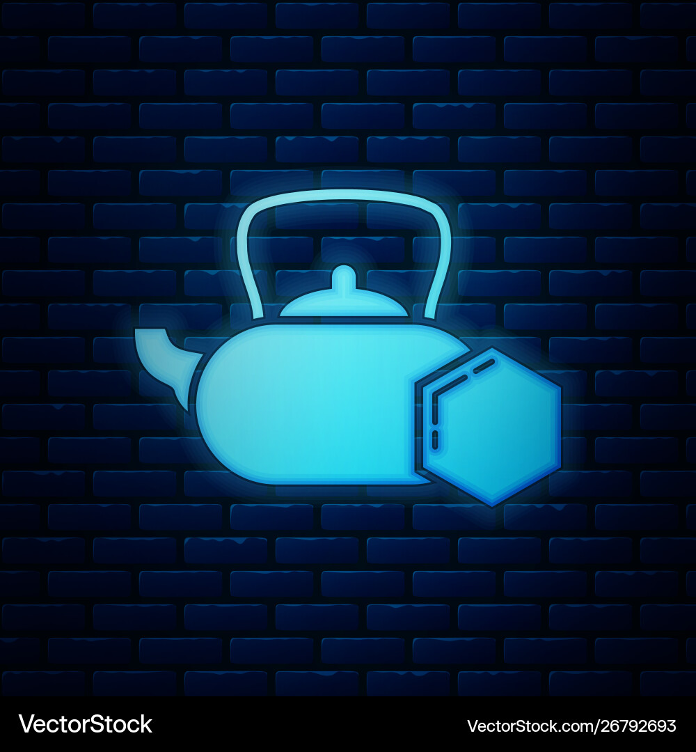 Glowing neon tea kettle with honey icon isolated Vector Image