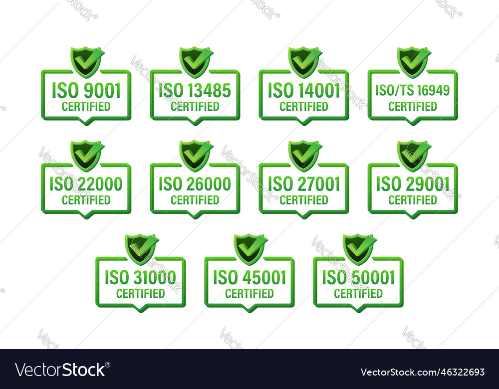 Set of iso certification stamp and labels iso Vector Image