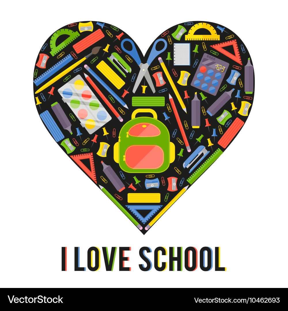 Stylized heart with school stationery items Vector Image