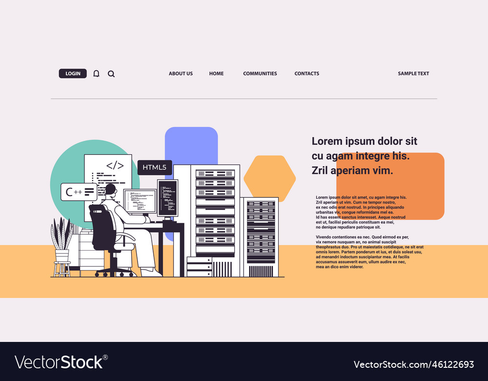 Web Developer Creating Program Code On Laptop Vector Image