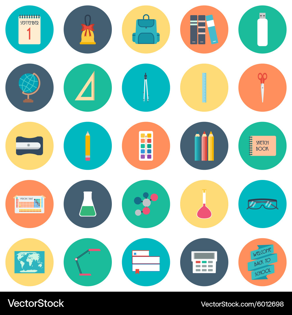 Back to school and education icons flat Royalty Free Vector