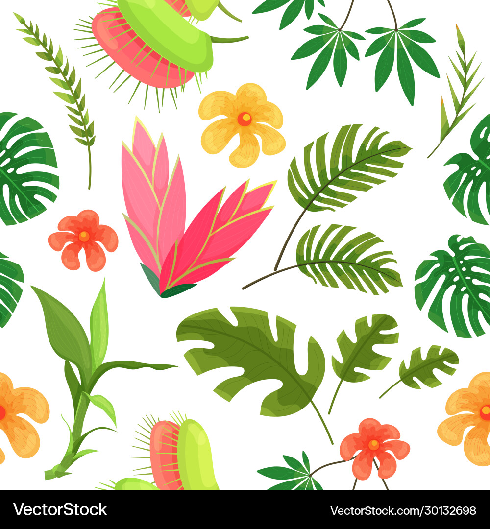 Beautiful pattern with jungle leaves flowers Vector Image