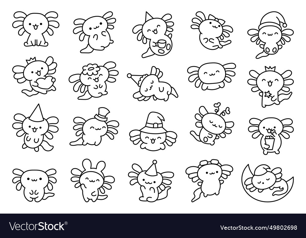 Cute kawaii little axolotl coloring page Vector Image