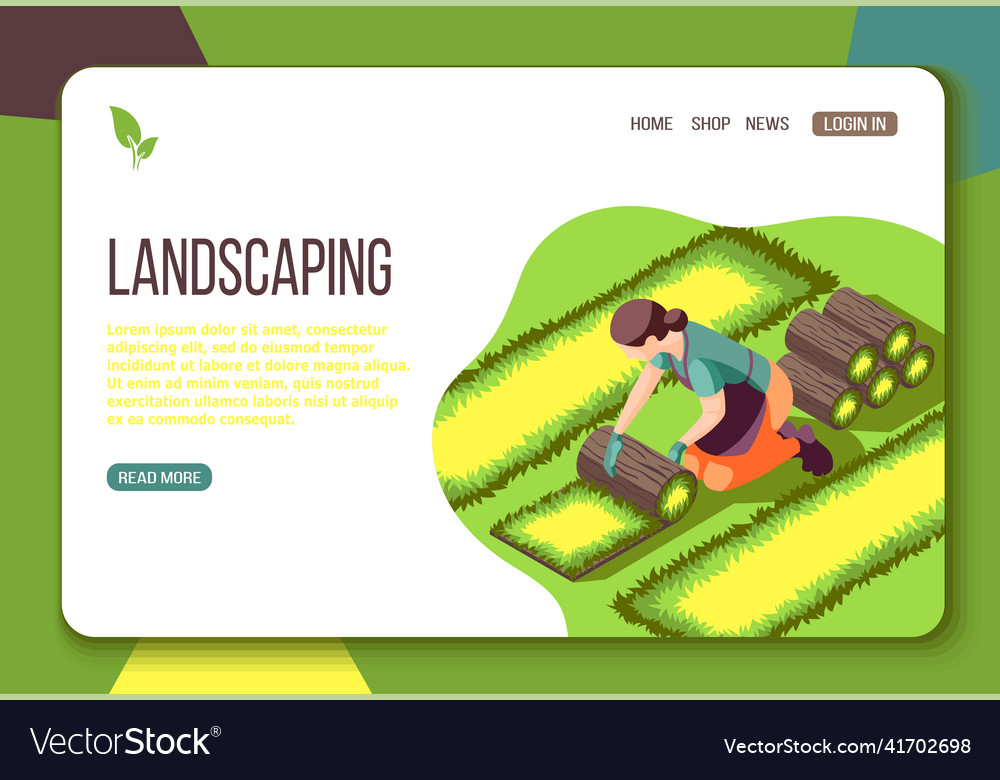 Landscaping isometric web landing page Royalty Free Vector Landscaping isometric web landing page Royalty Free Vector