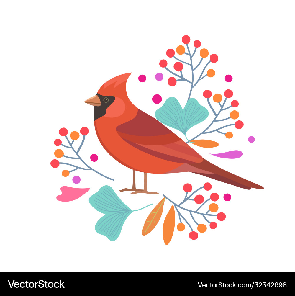 Original art with cute red cardinal bird Vector Image