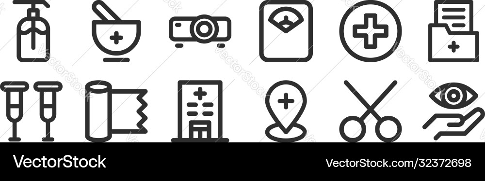 Set 12 thin outline icons such as vision pin Vector Image