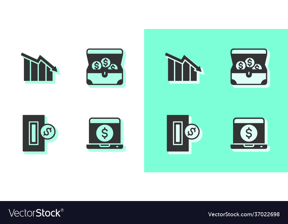 Set laptop with dollar financial growth decrease Vector Image