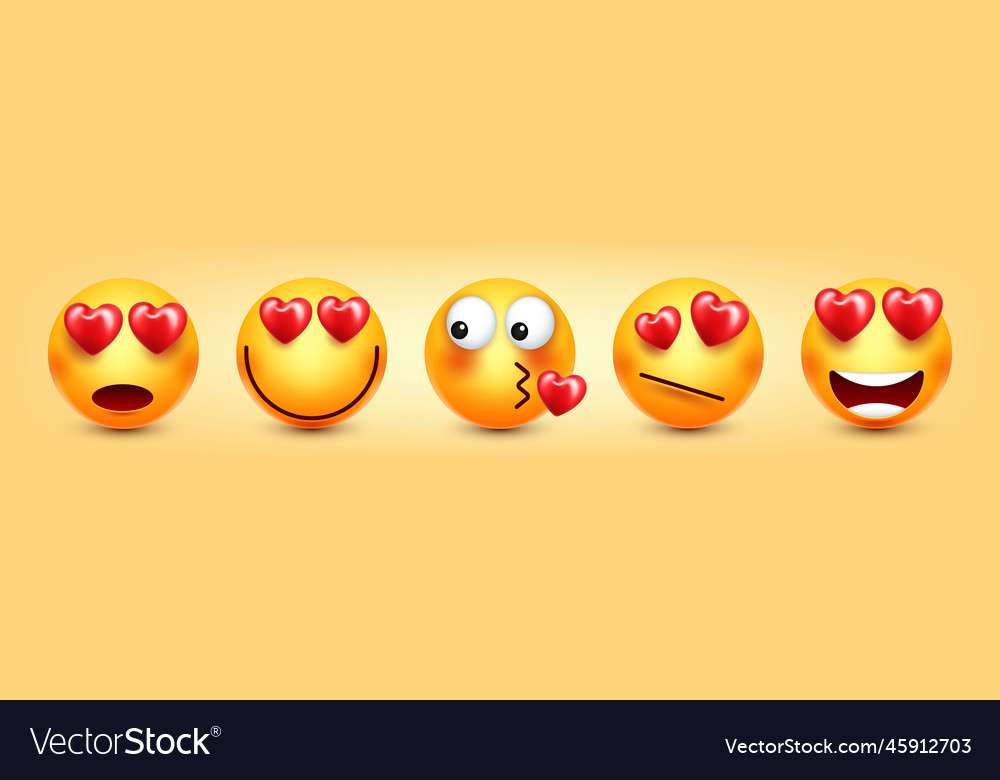 Cartoon emoji with hearts emoticons collection Vector Image