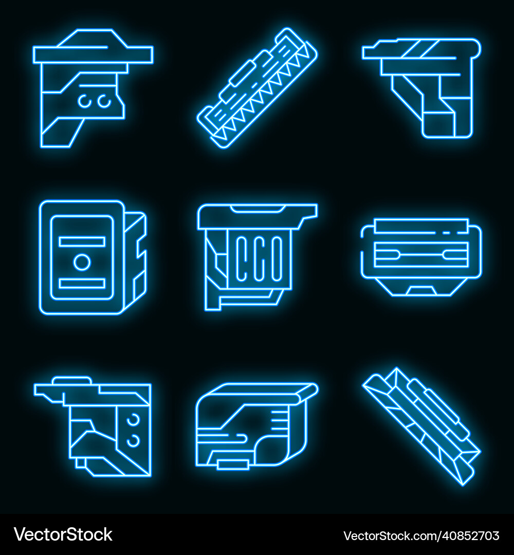 Cartridge icons set neon Royalty Free Vector Image