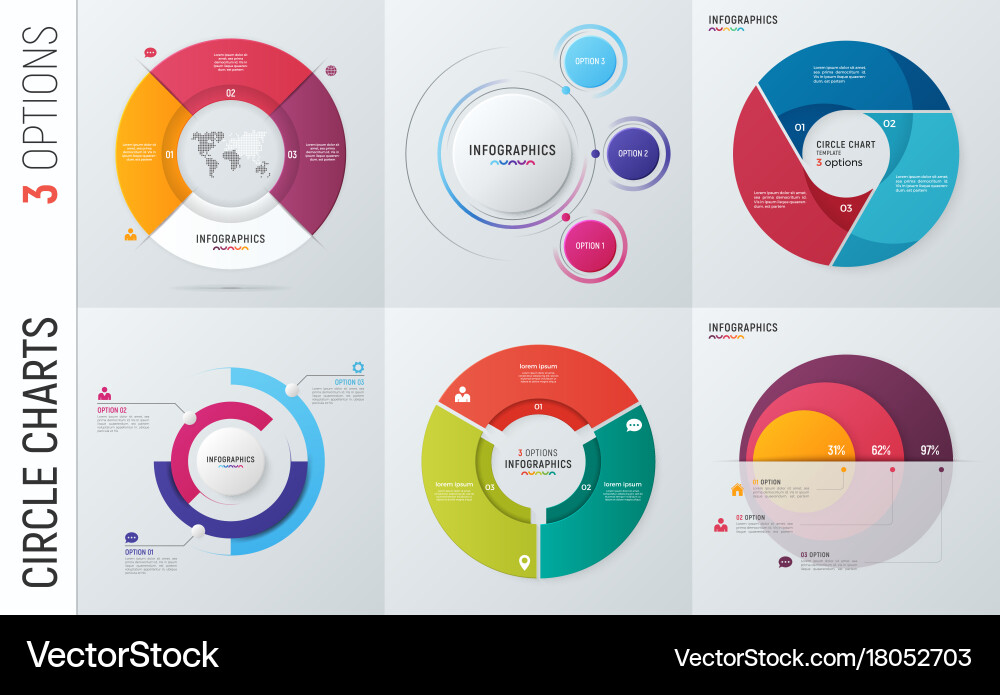 Collection of circle chart infographic Royalty Free Vector