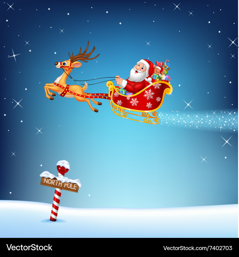 Happy Santa in his Christmas sled being pulled by Vector Image