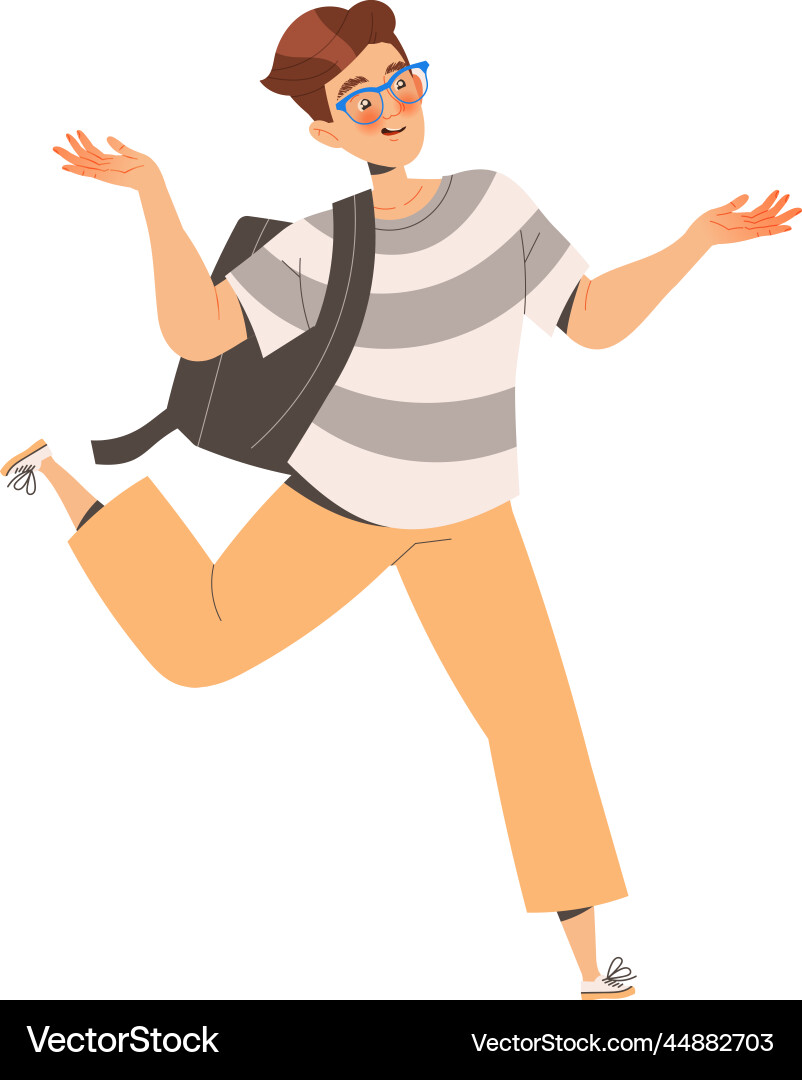 Male student character in glasses with backpack Vector Image