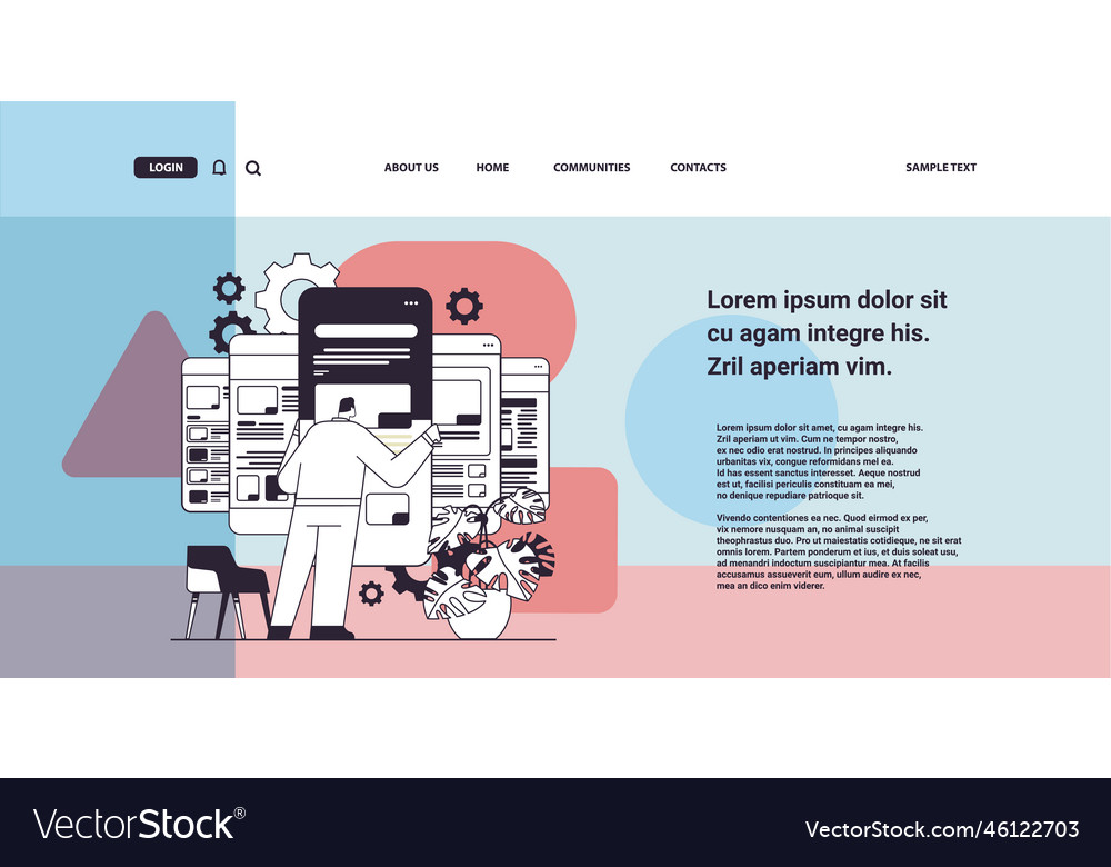 Man Developer Creating Website Ui Interface Vector Image