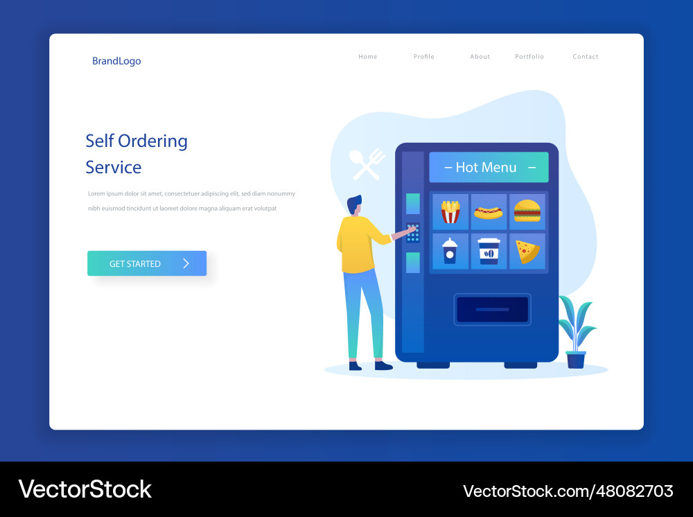 Self ordering food service landing page Royalty Free Vector