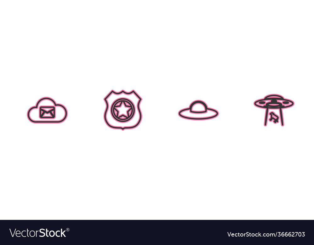 Set line cloud mail server ufo flying spaceship Vector Image Set line cloud mail server ufo flying spaceship Vector Image
