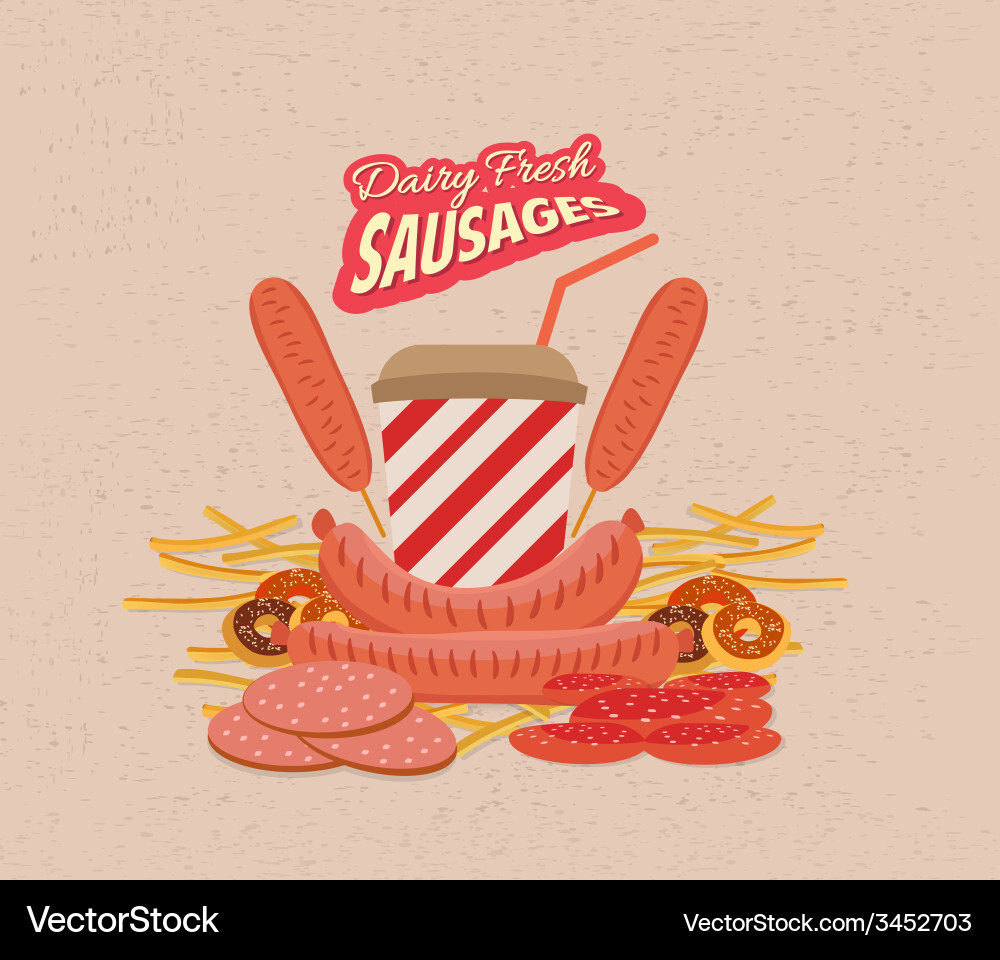 Vintage sausages poster Royalty Free Vector Image