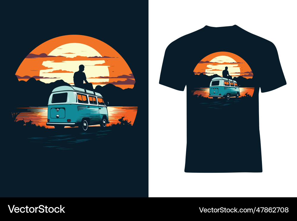 Adventurous camper van t-shirt design camping Vector Image