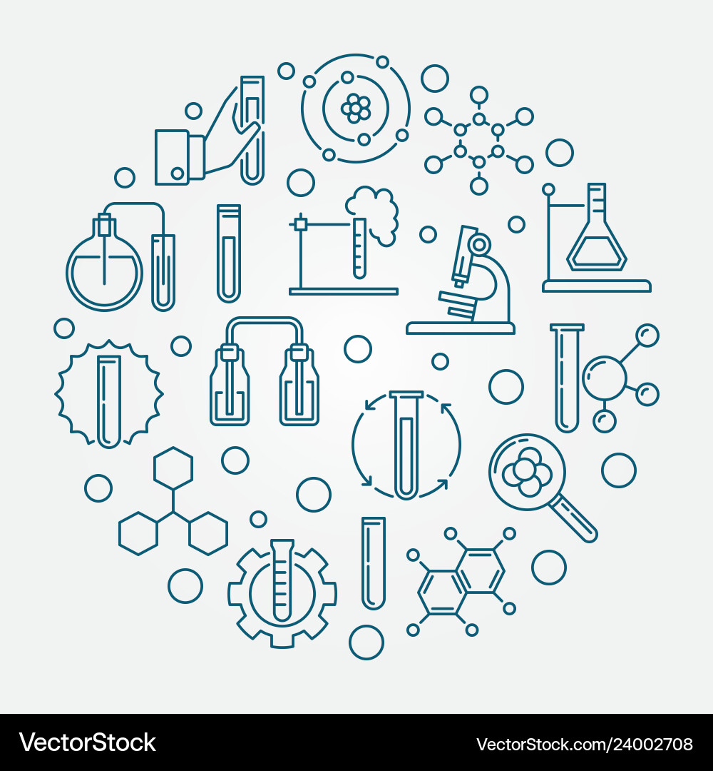Chemical analysis round blue outline Royalty Free Vector