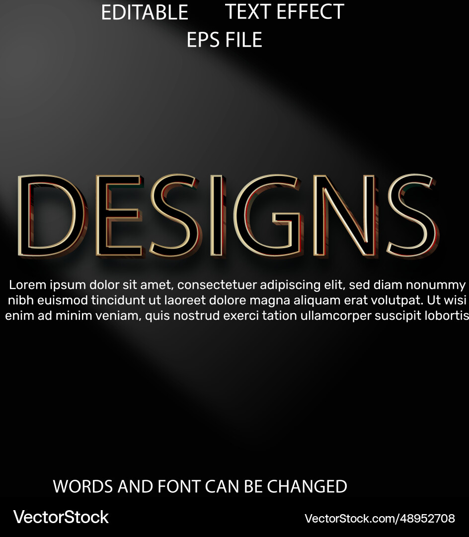 Designs text effect font editable typography 3d Vector Image