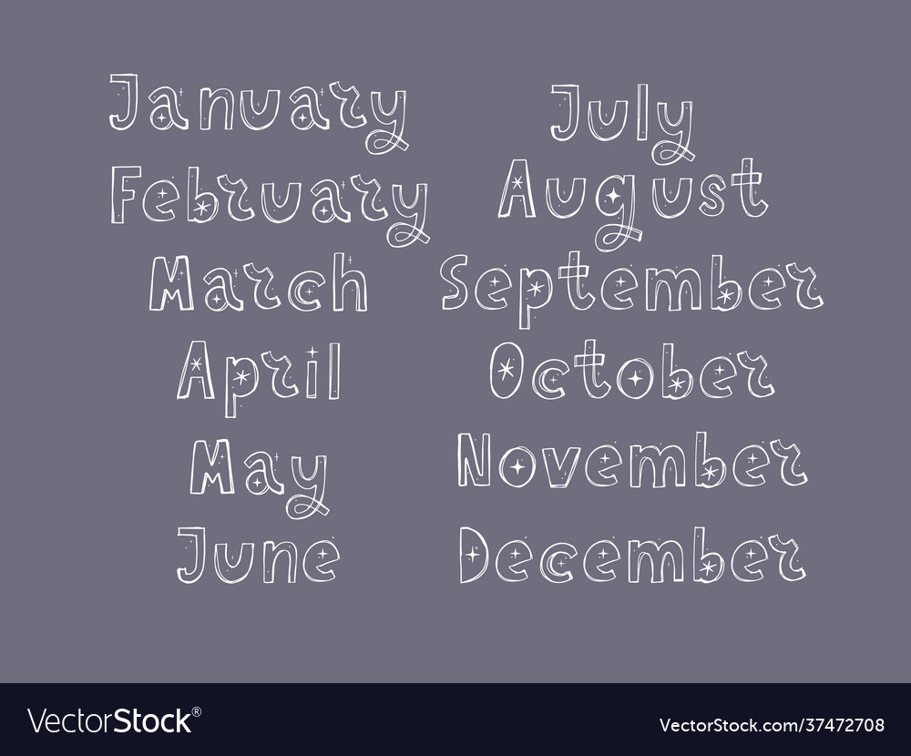 Handwritten names months december january Vector Image Handwritten names months december january Vector Image