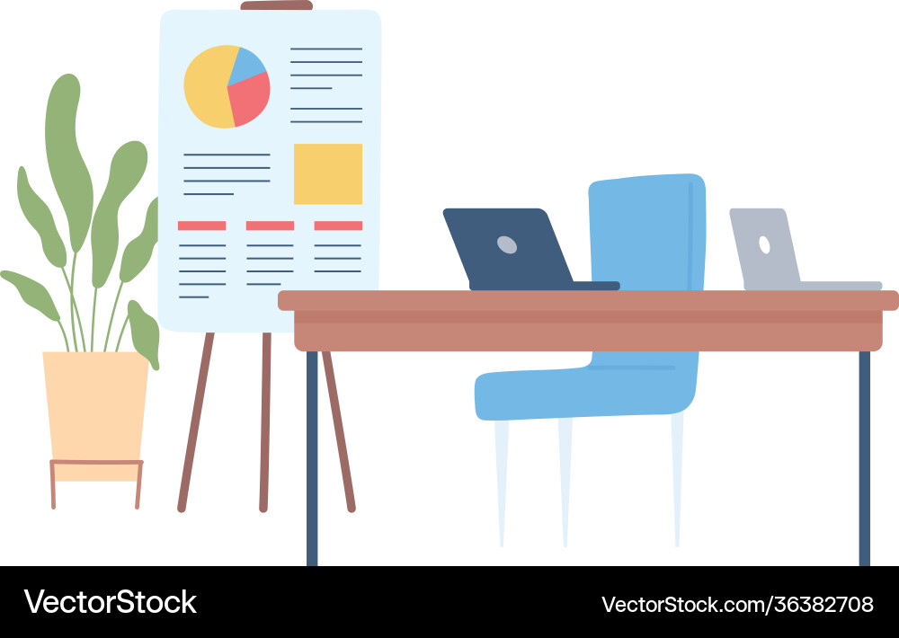 Office workspace desk chair laptop presentation Vector Image