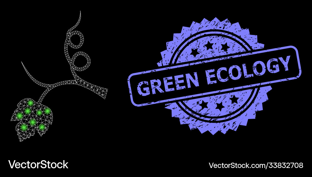 Scratched green ecology stamp and bright web mesh Vector Image